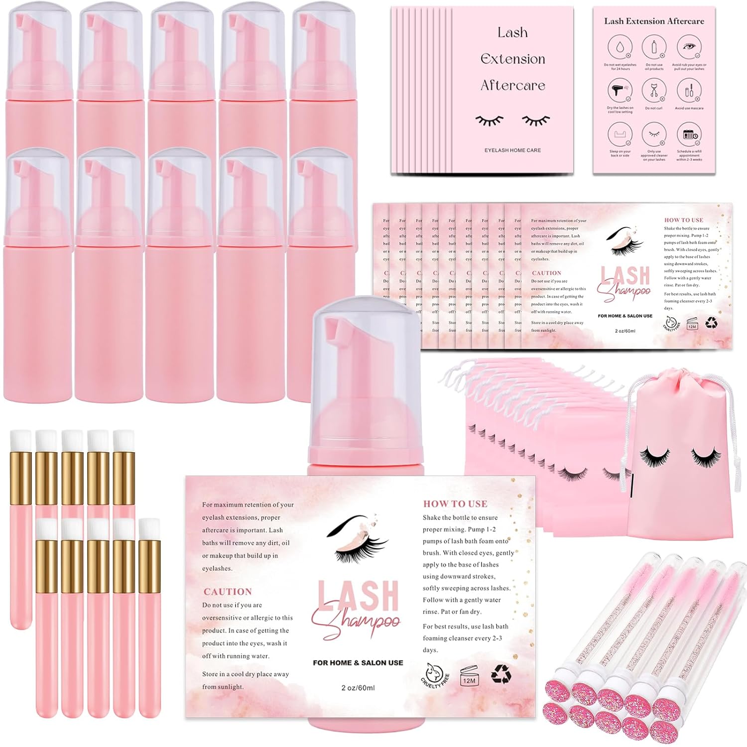 Amazon.com: 60PCS Lash Shampoo Bottles and Brushes Set, 10pcs Foam Pump ...