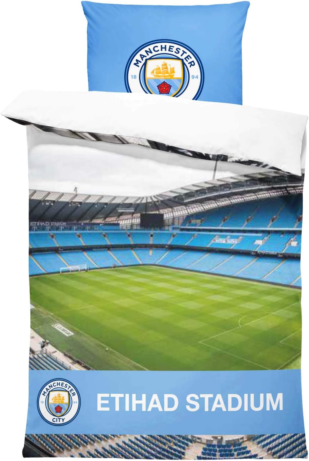Manchester City FC Pulse Single Duvet Cover and Pillowcase Set : Amazon ...