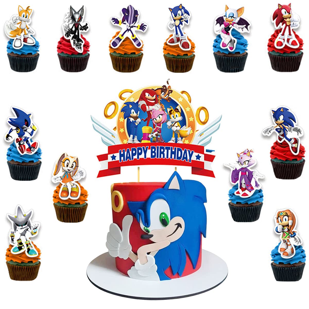 Buy 13 Pcs Sonic Cake Topper and Sonic Cupcake Toppers Birthday Party ...