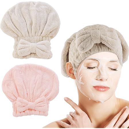 Amazon.com: Jseng 2PC Microfiber Hair Drying Caps, Extrame Soft & Ultra ...