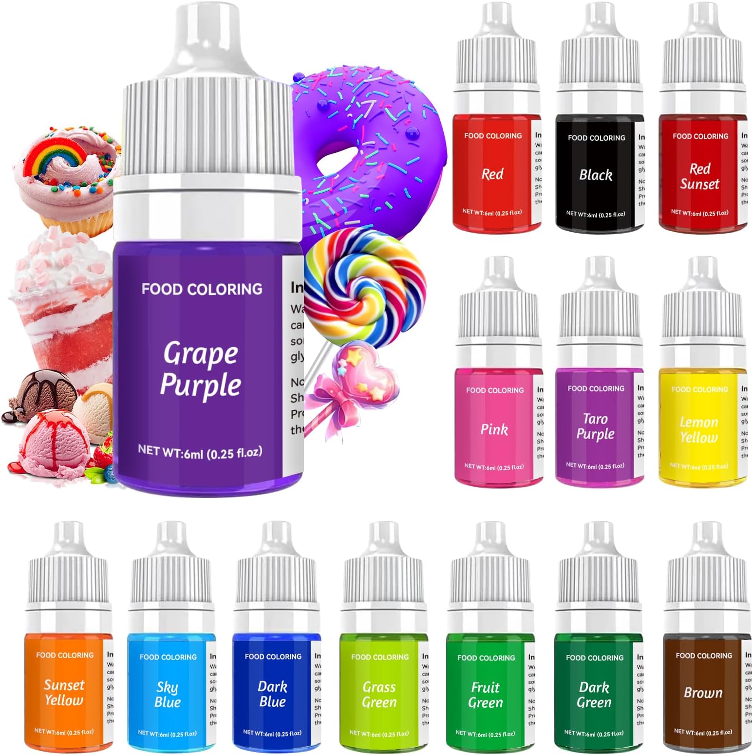 Amazon.com : Food Coloring - Yellow,Blue,Green,Violet 10 Color cake ...