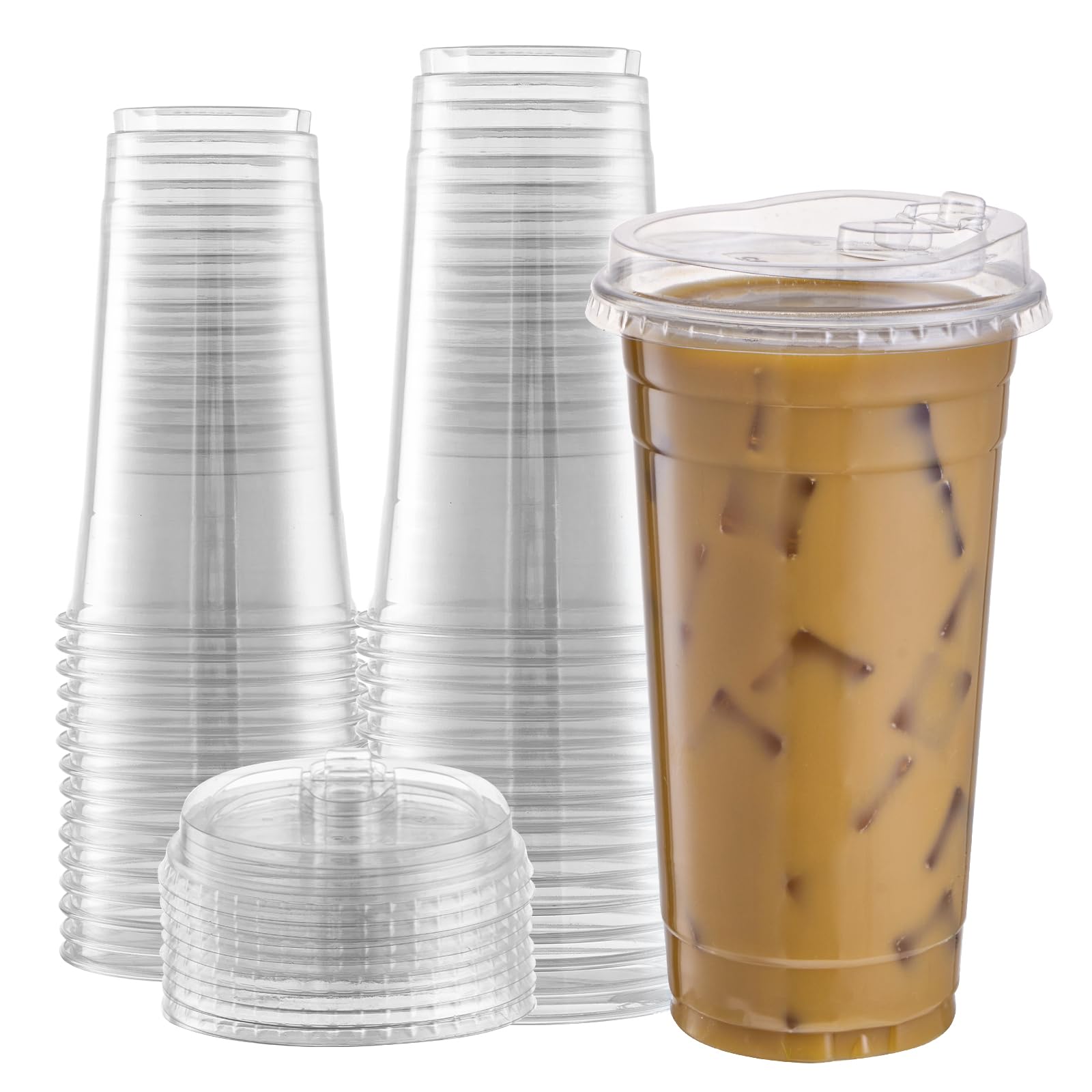 Amazon.com: WELLIFE [50 Sets 24 oz Plastic Cups with Strawless Sip-Lids ...