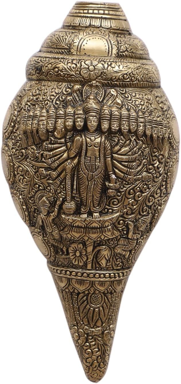 Amazon.com: Two Moustaches Virat Roop Vishnu Brass Shankh 10 Inches ...