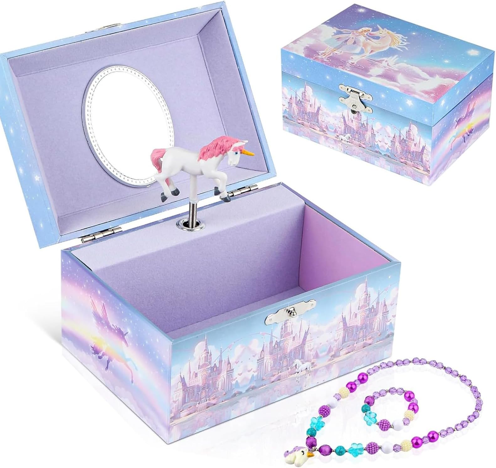MS. WENNY Girl's Musical Jewelry Storage Box with Spinning Unicorn ...