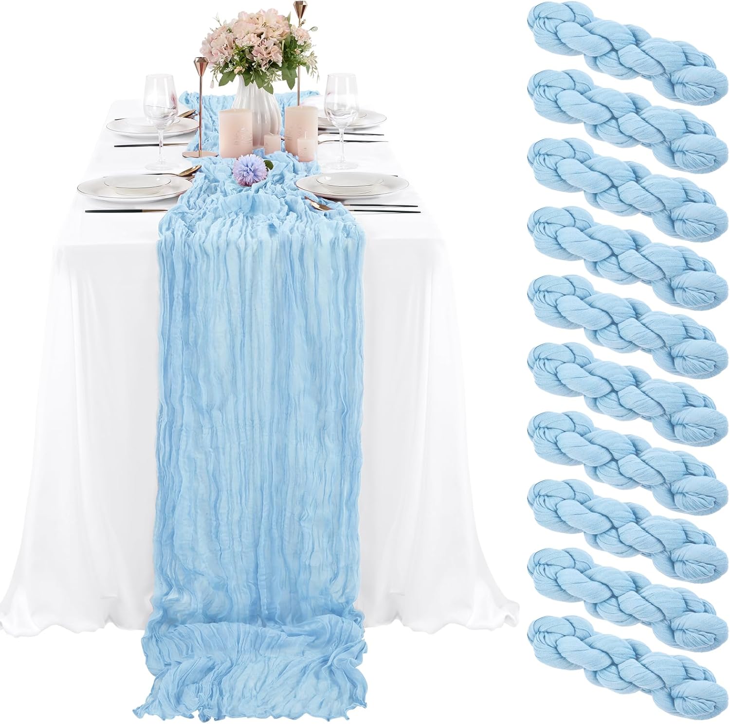 Amazon.com: 10 Pcs Baby Blue Cheesecloth Table Runner 10FT, Gauze Table ...