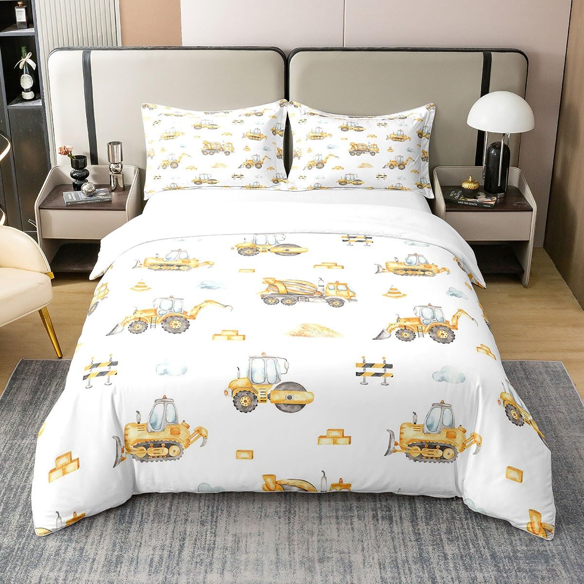 Amazon.com: Cartoon Yellow Excavator Bedding 100% Cotton Set Under ...