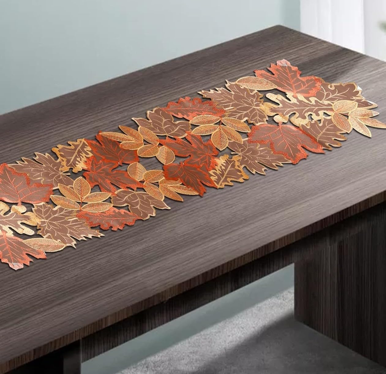 Amazon.com: Fall Table Runner Embroidered Leaves Fall Table Cover ...