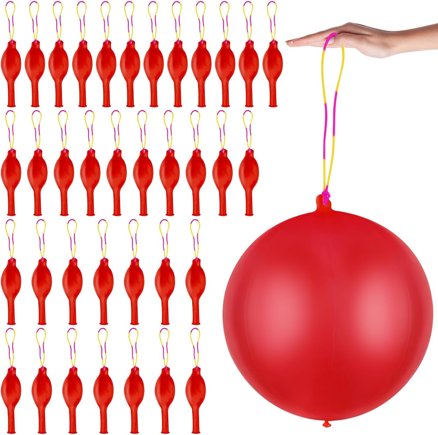 Amazon.com: 36 Pcs Red Punch Balloons Bounce with Rubber Band Handle ...