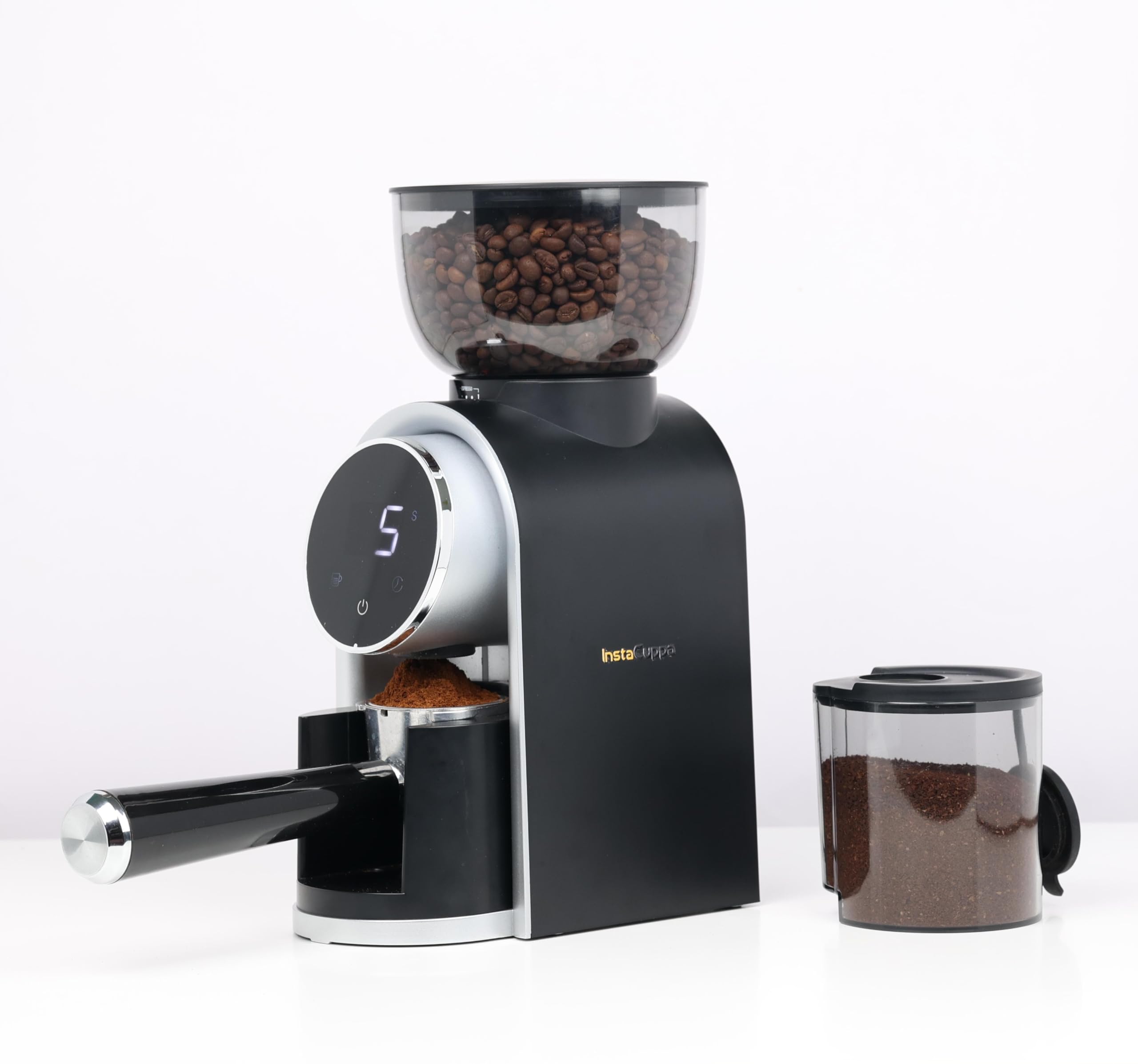 InstaCuppa Electric Coffee Grinder with LED Touch Timer & Cups Selector ...