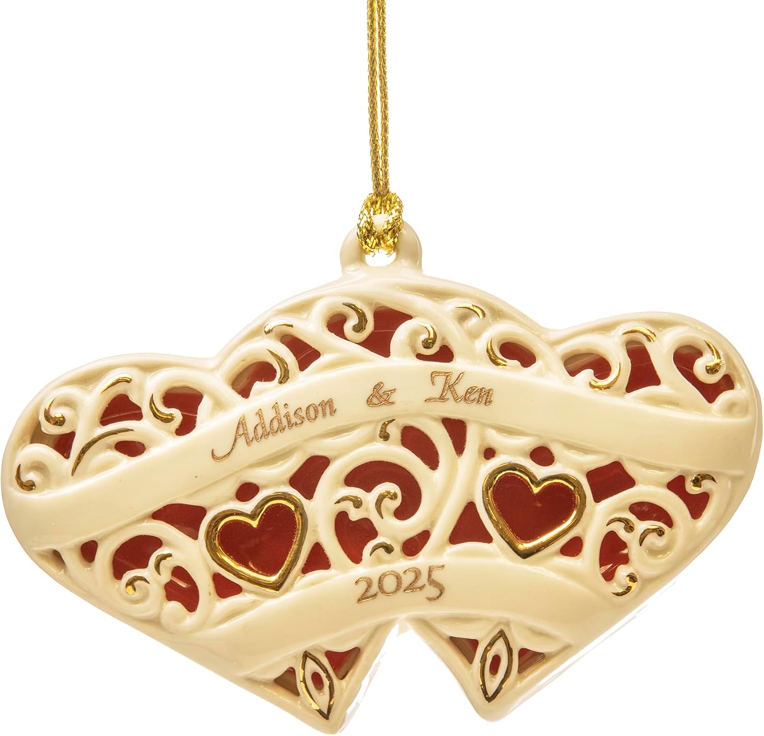 Amazon.com: Lenox Personalized Two Hearts One Love Ornament, Custom ...