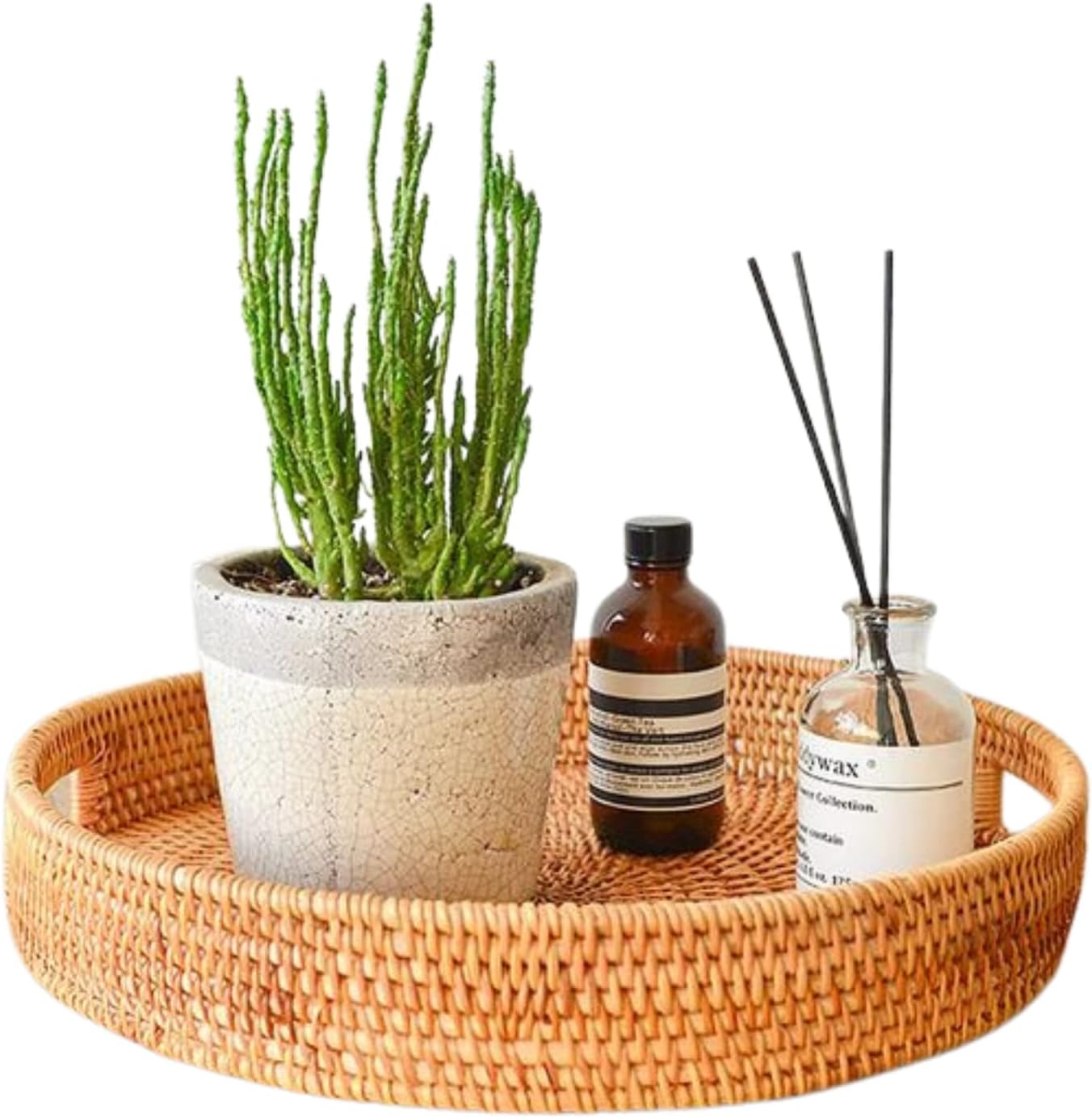 Amazon.com: Rattan Round Serving Tray, Hand Woven Serving Basket with ...