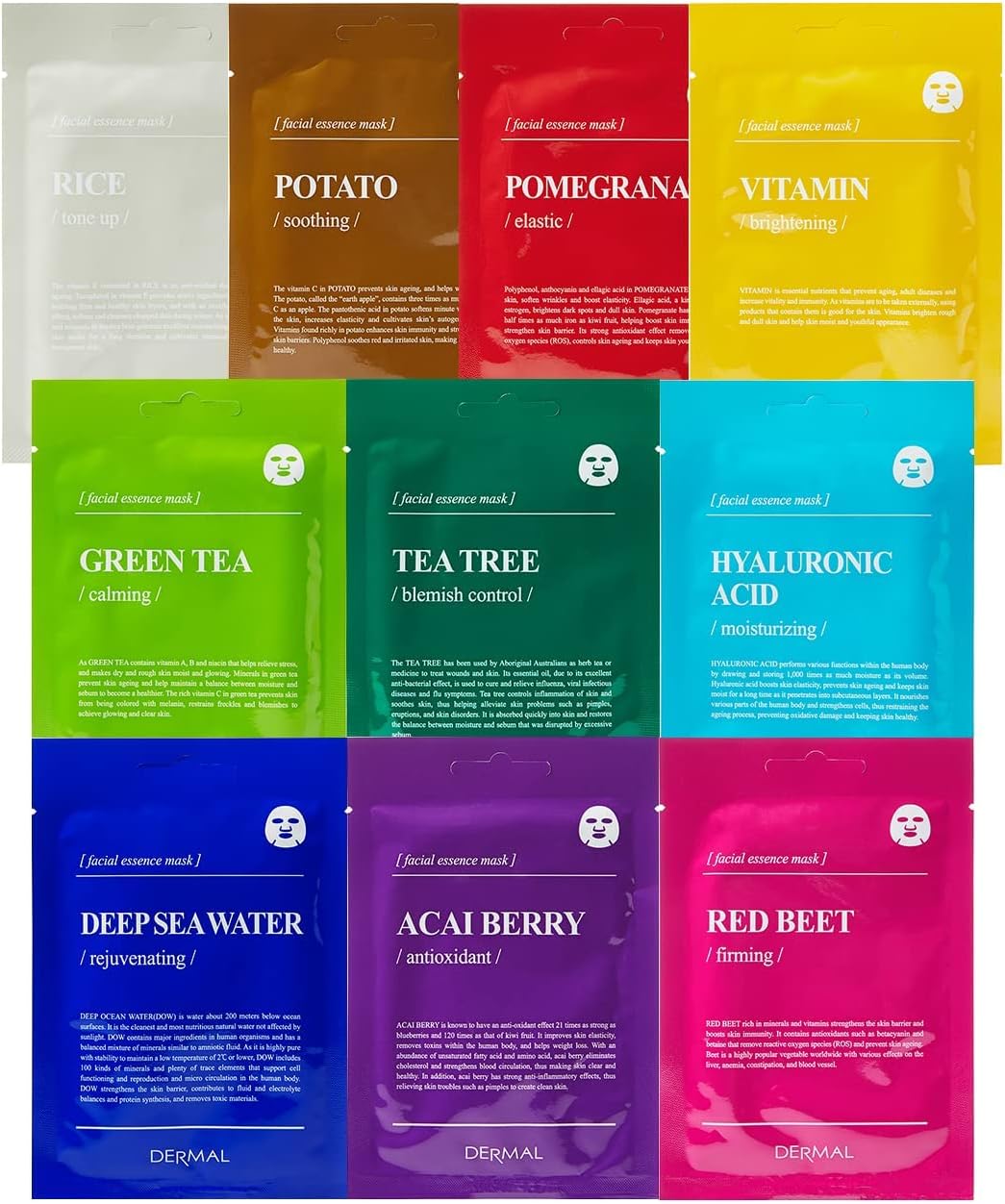 Amazon.com : Dermal Korea Collagen Essence Full Face Facial Mask Sheet ...