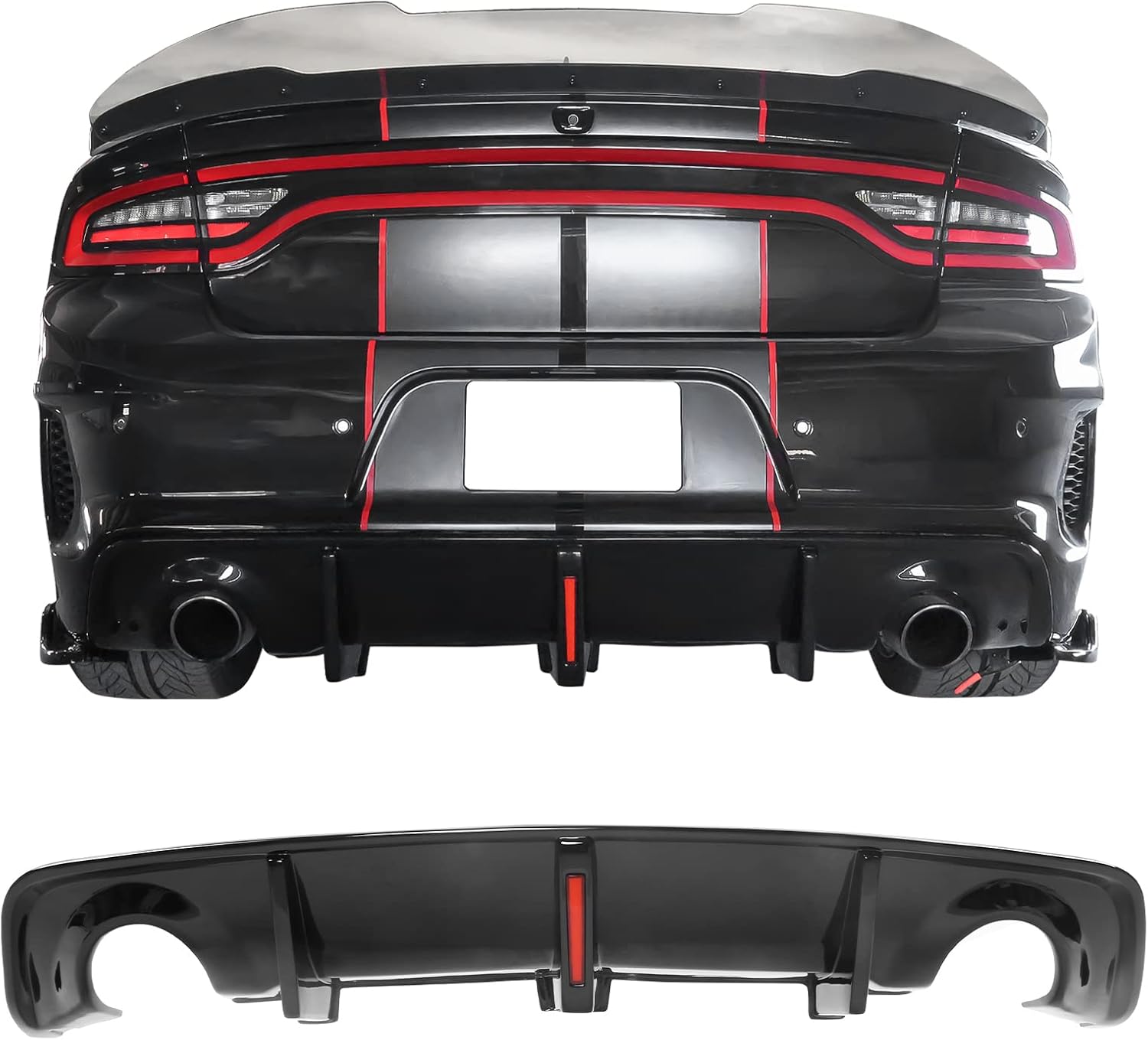 Amazon.com: IKON MOTORSPORTS, Rear Bumper Diffuser W/Brake Light ...