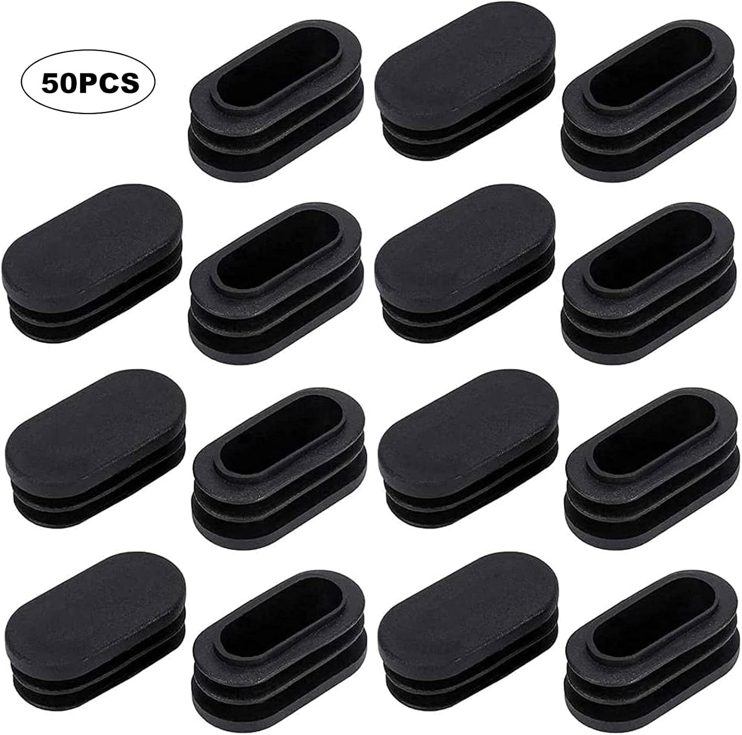 50 Pieces Oval Oblong Tube Insert Plugs Oval Tube End Caps Chair Insert Plugs Square Tube Ribbed ...