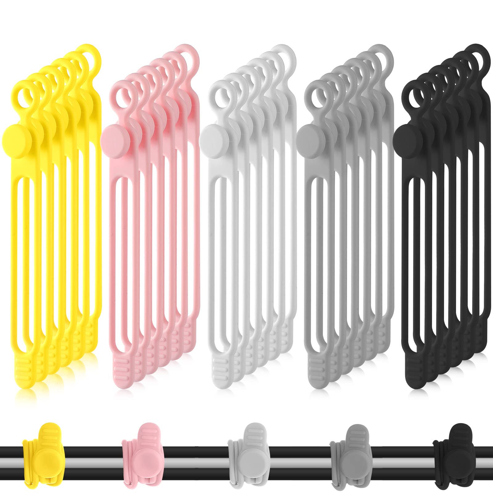 Amazon.com: Nuanchu 40 Pcs Silicone Cable Ties Reusable Holder Strap ...