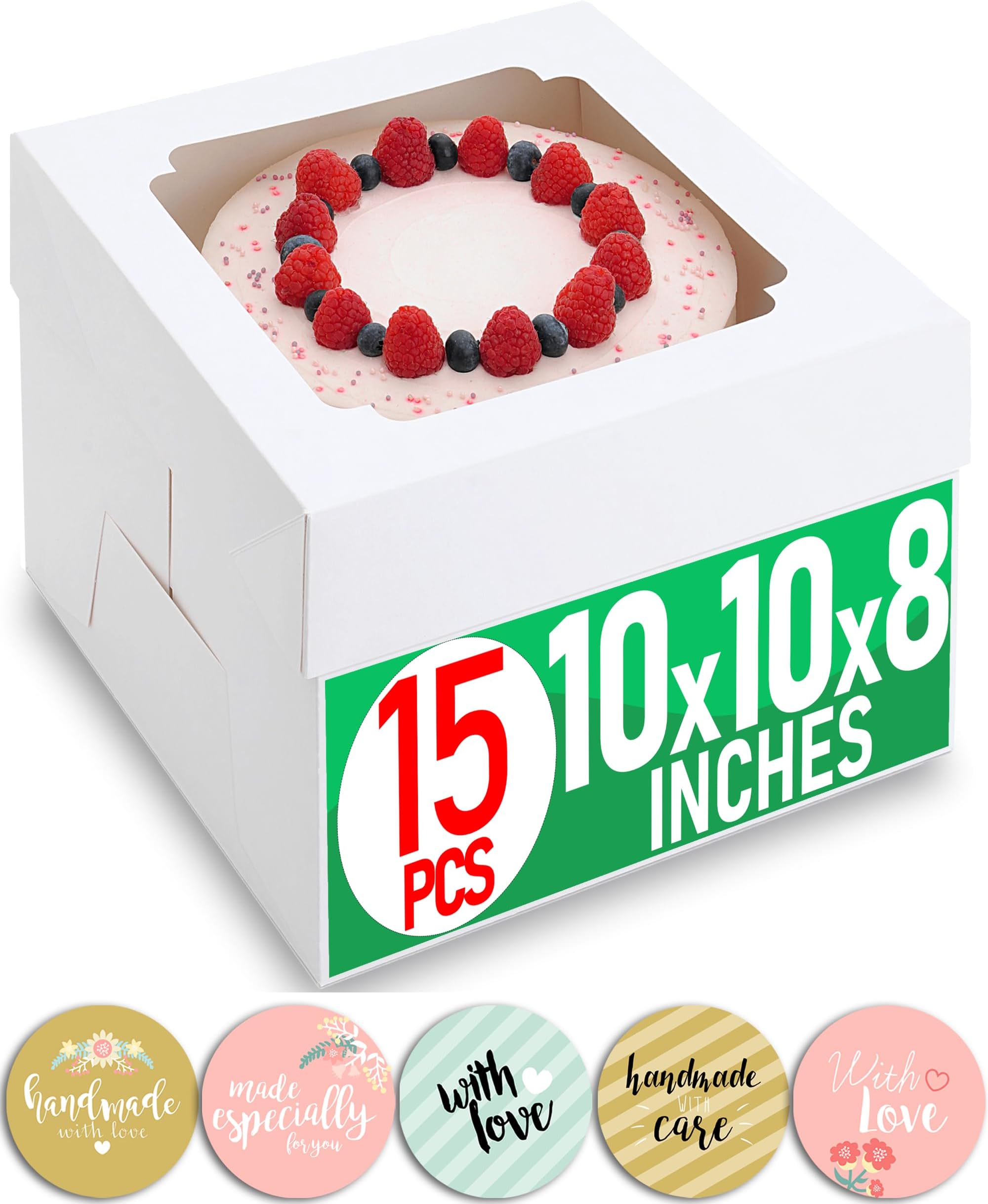 Amazon.com: Glowcoast 10 inch Large Cake Box (12 ct) - 10x10x7 Tall ...