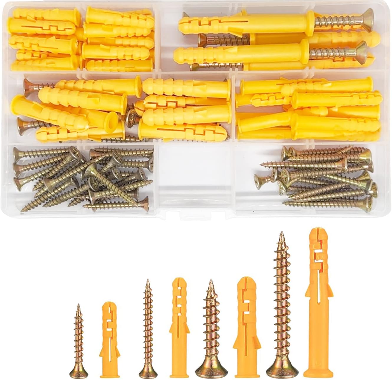 100PCS Screws and Wall Plugs Set (50 Plastic Wall Anchors and 50 ...