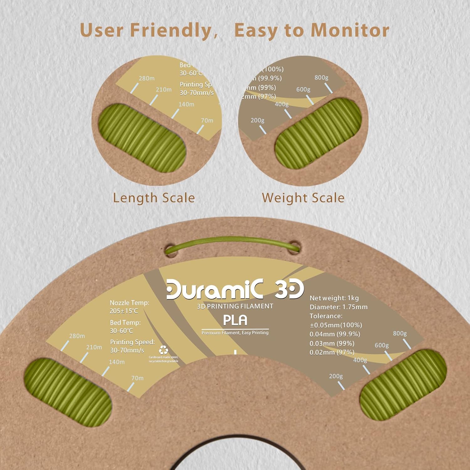 Review DURAMIC 3D PLA Filament 1.75mm Brownish Green 1kg Spool, Jam ...