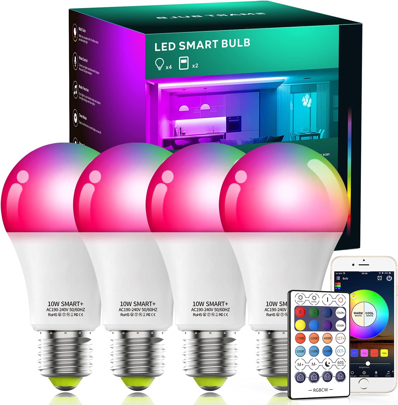 meross Smart Wi-Fi LED Bulb, E27 Light Bulb, Multiple Colors, RGBCW ...