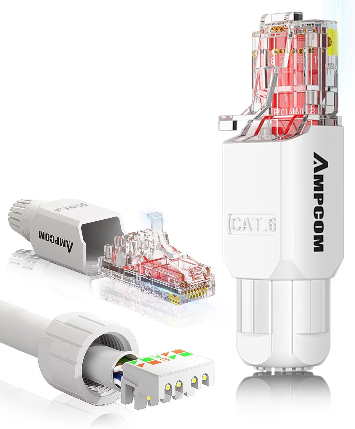 AMPCOM Cat6 Tool Free RJ45 Connector UTP Field Termination Modular Plug ...
