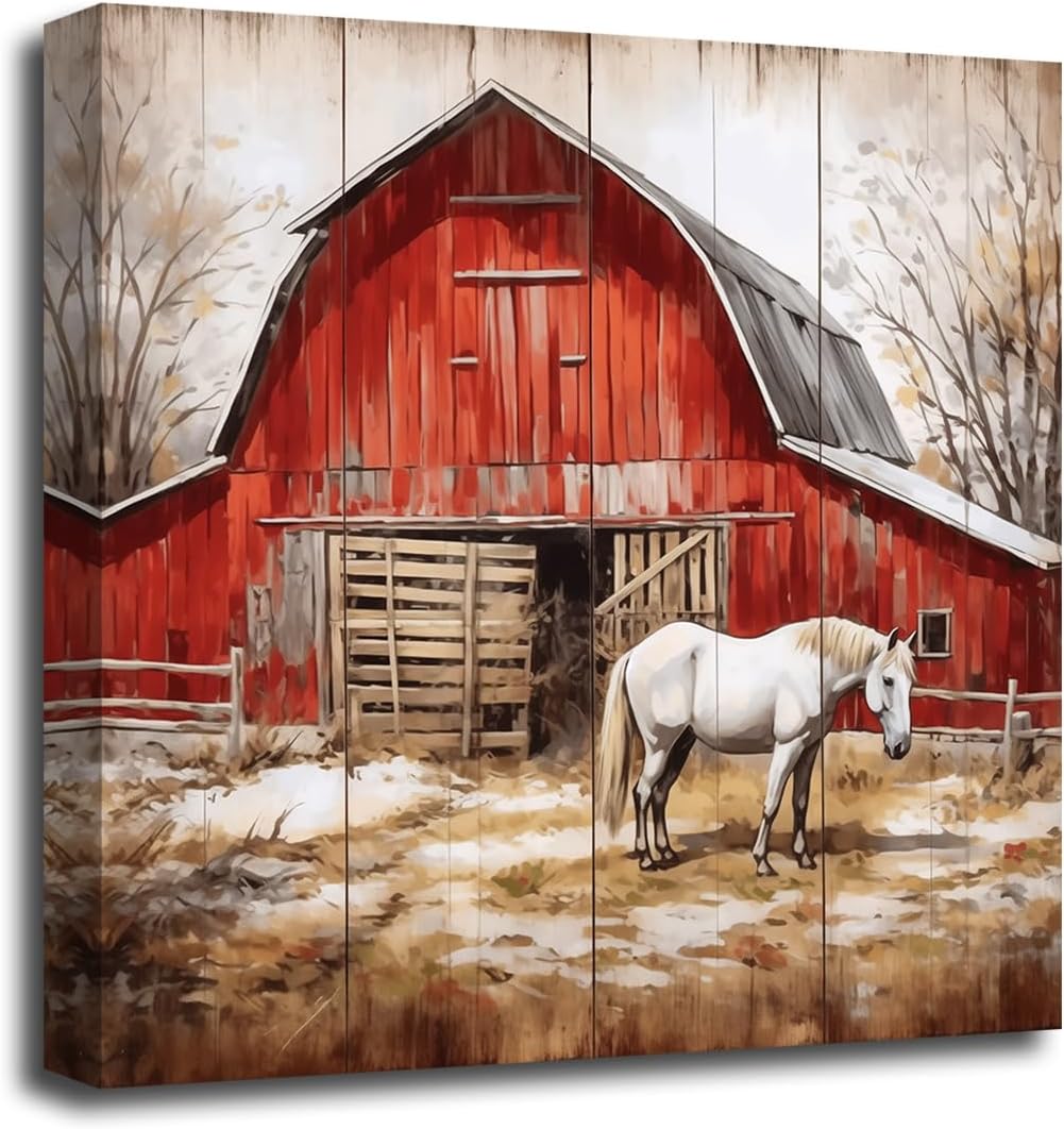 Amazon.com: LZIMU Barn Picture Farmhouse Canvas Wall Art Farm Horse and ...