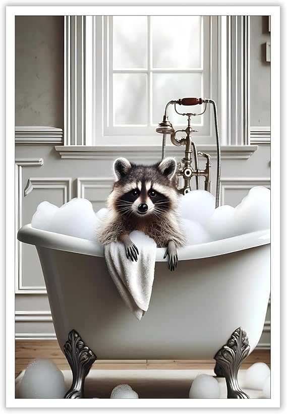 Amazon.com: HIXMJOR Funny Bathroom Canvas Wall Art, Cute Raccoon ...