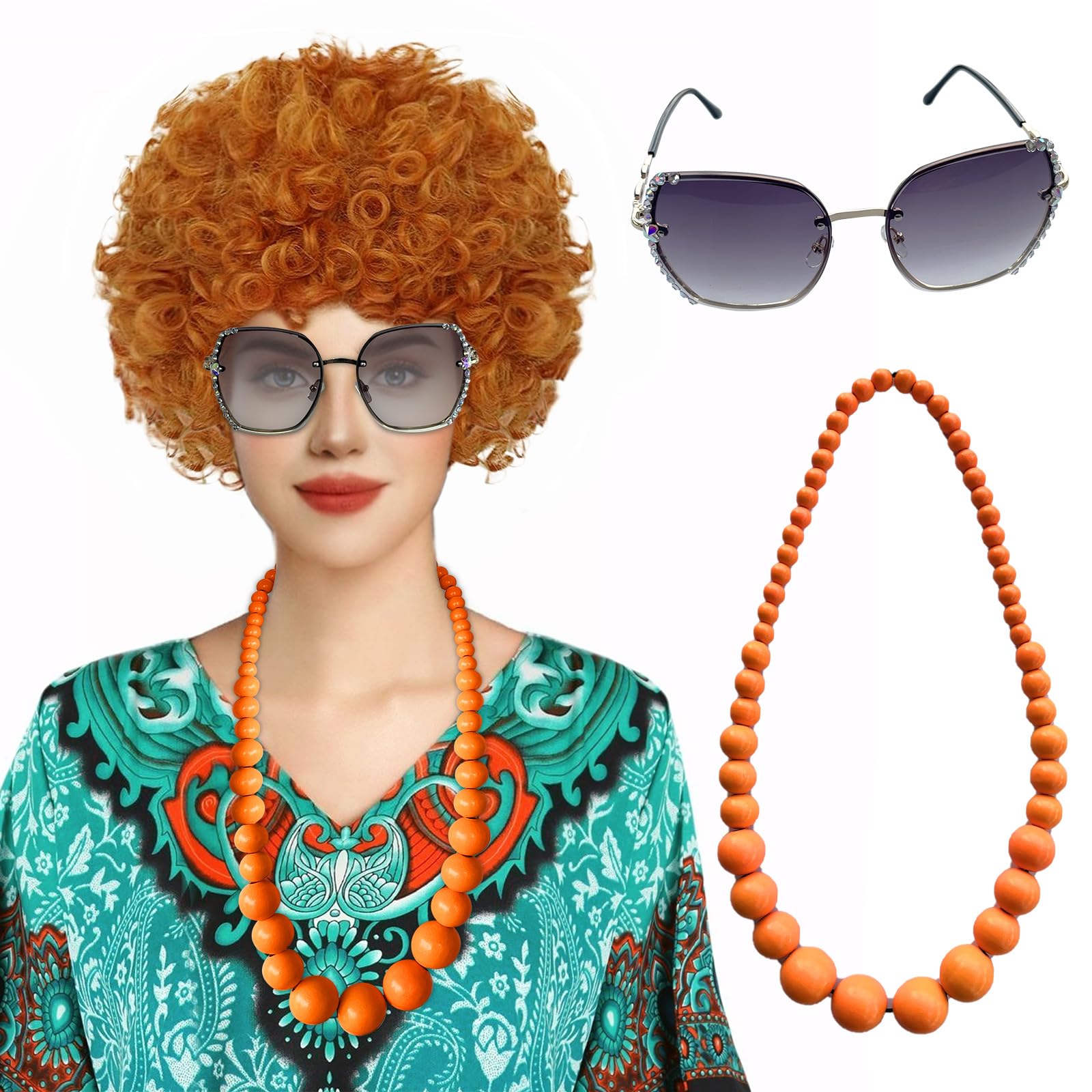 Red Orange Curly Wig for Women Men Landlady Costume Mrs Roper Wig Short ...