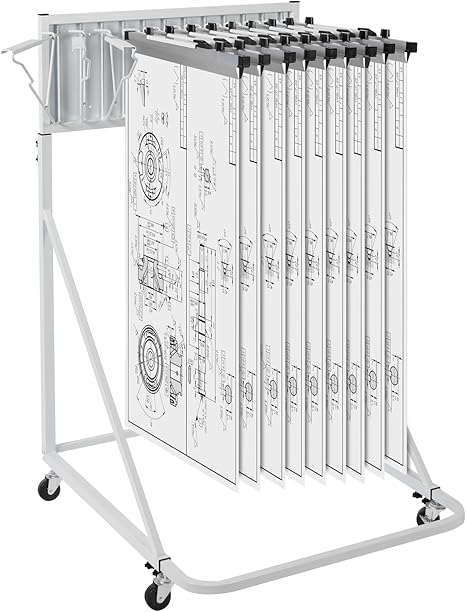 VEVOR Mobile Blueprint Storage Rack, Plan Holder with 12 Pivot Brackets ...