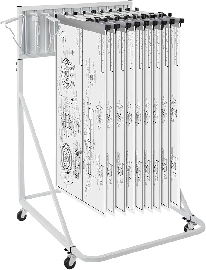 Amazon.com : VEVOR Mobile Blueprint Storage Rack, Plan Holder with 12 ...