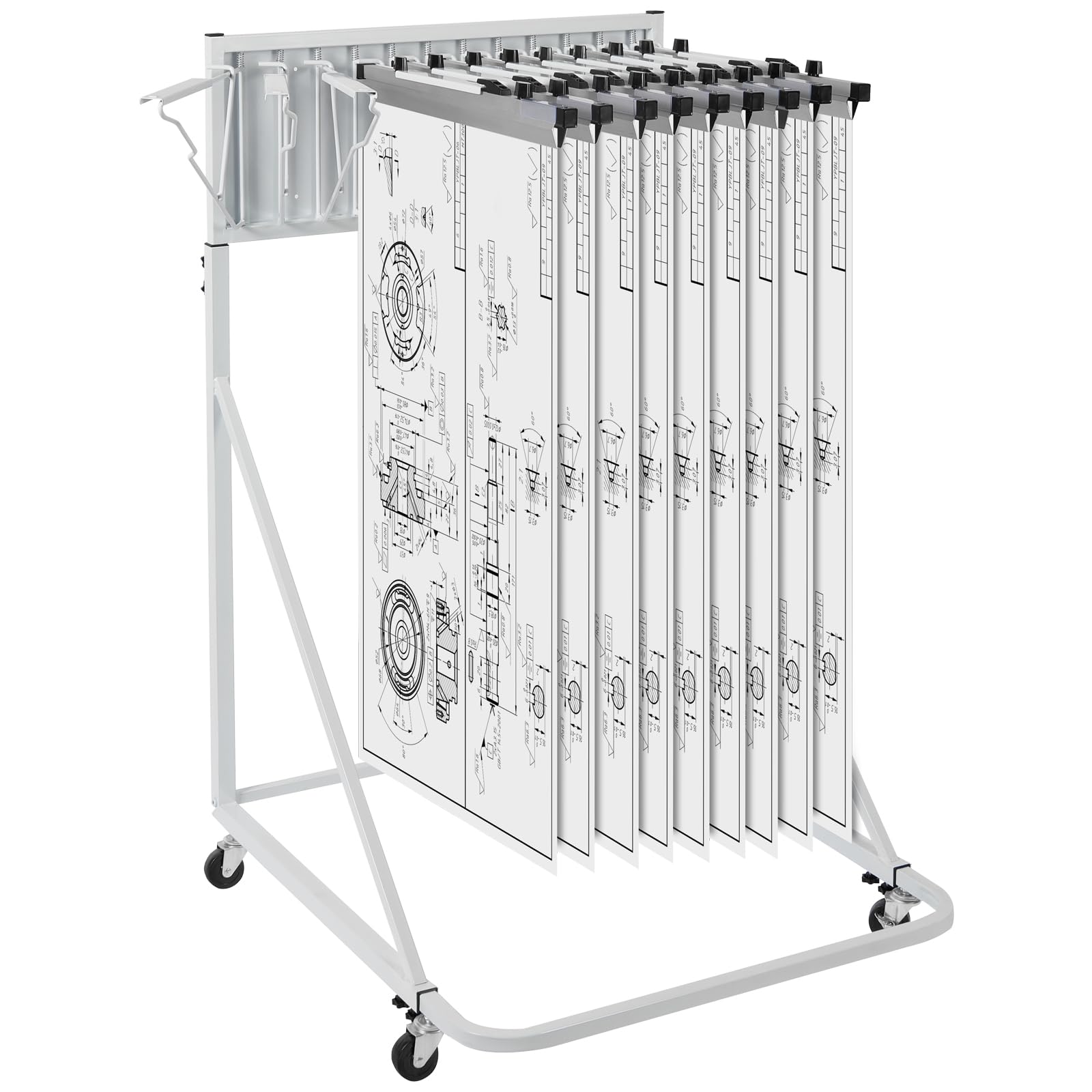 VEVOR Mobile Blueprint Storage Rack, Plan Holder with 12 Pivot Brackets ...