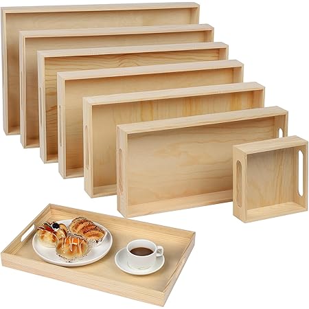 Amazon.com: Hammont Wooden Nested Serving Trays - Five Piece Set of ...