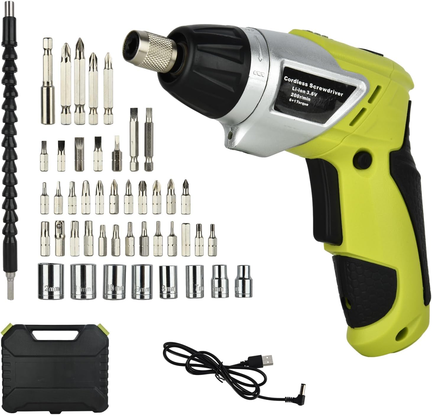 NUZEKY Cordless Electric Screwdriver Set: 6 +1 Torque Setting 3.6V/USB ...