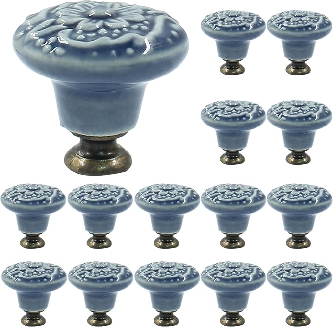 Piutouyar Blue Ceramic knobs, Kitchen Cabinet Knobs, Retro Dresser ...
