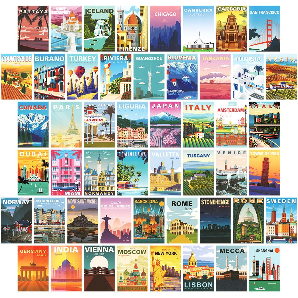 Amazon.com: AMLUCOK Vintage Traval Posters Downtown Aesthetic Postcards ...