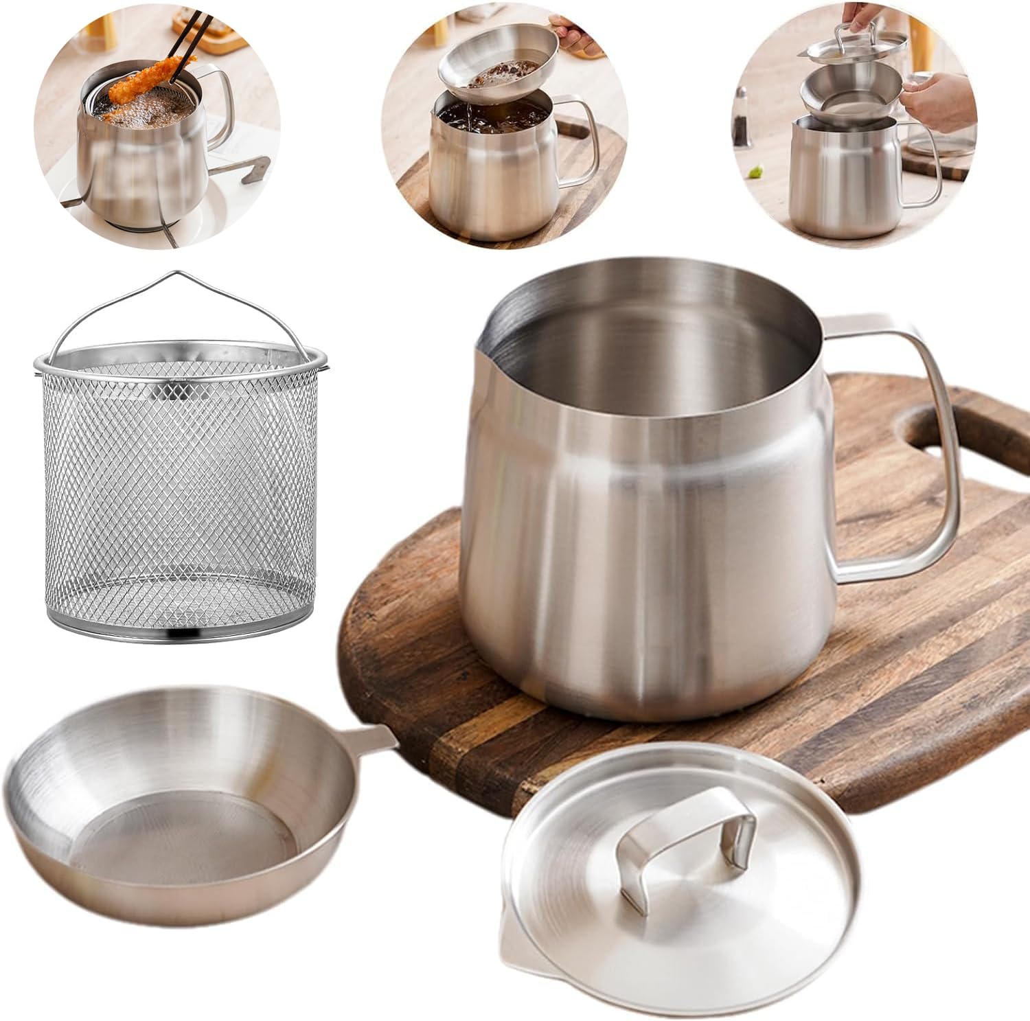 Amazon.com: Generic Exquisite 2 in 1 Oil Strainer Pot - Stainless Steel ...