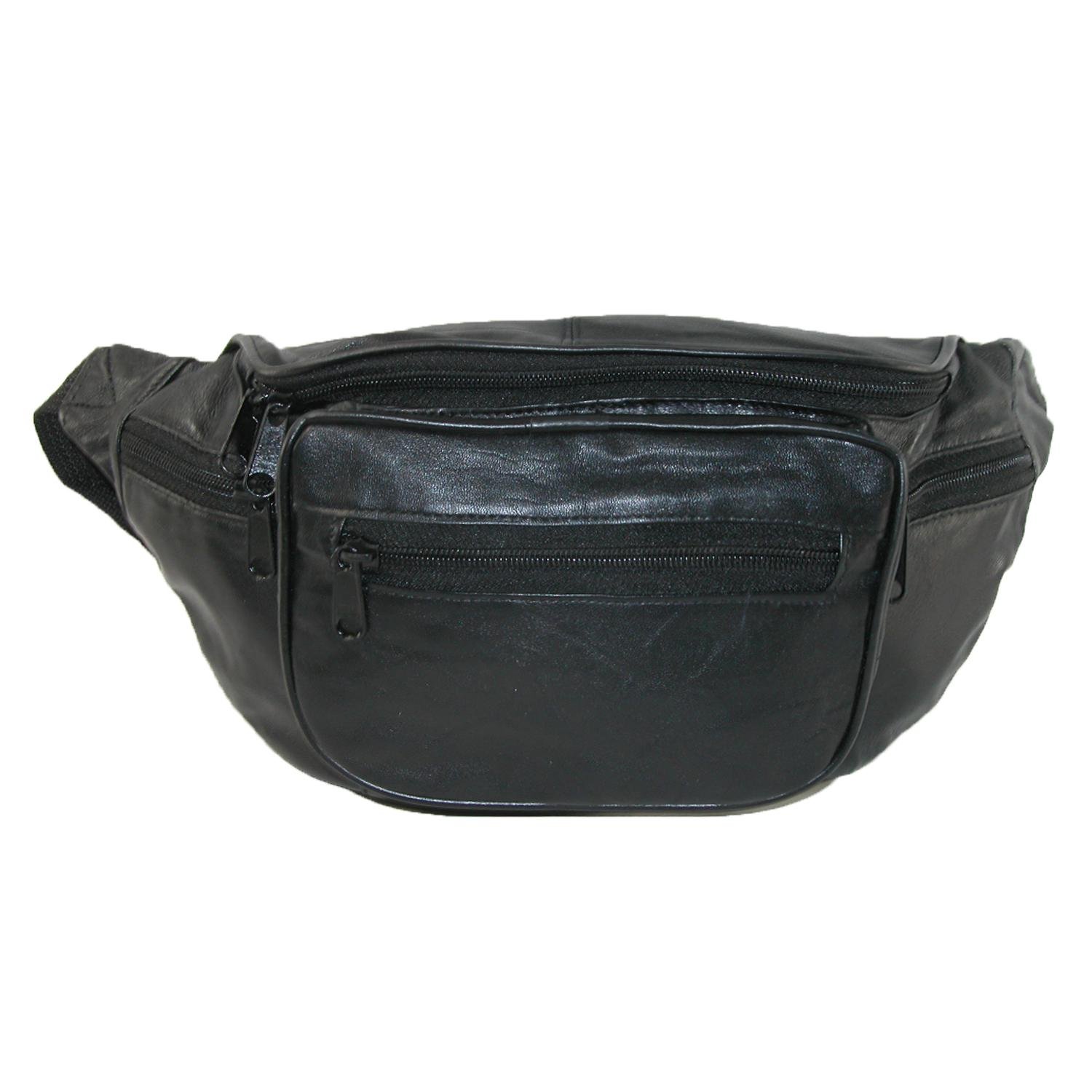 Amazon.com | CTM® Leather Multi Pocket Fanny Waist Pack, Black | Waist ...
