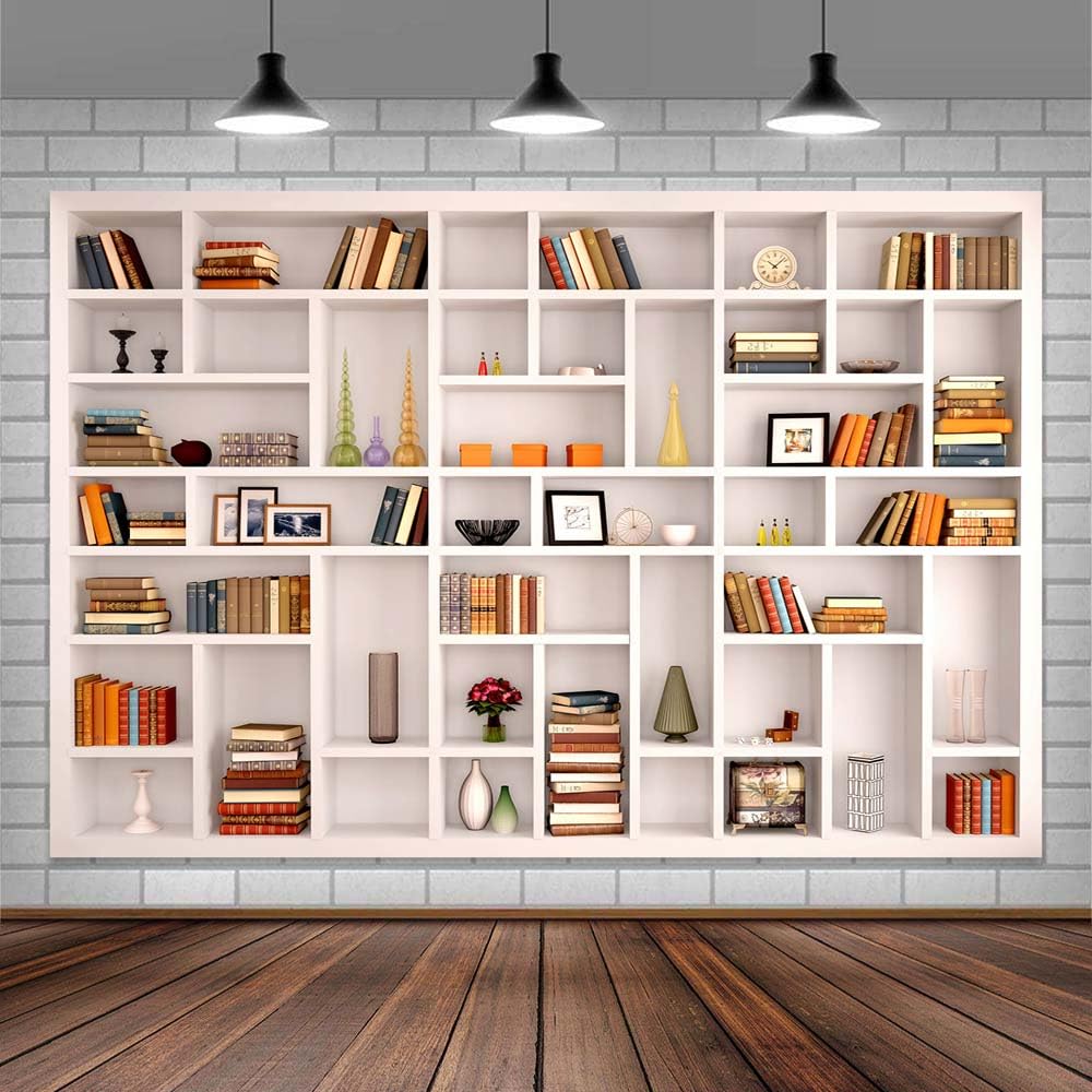 Amazon.com : Etsyoki White Bookshelf Backdrop,Library Photography ...