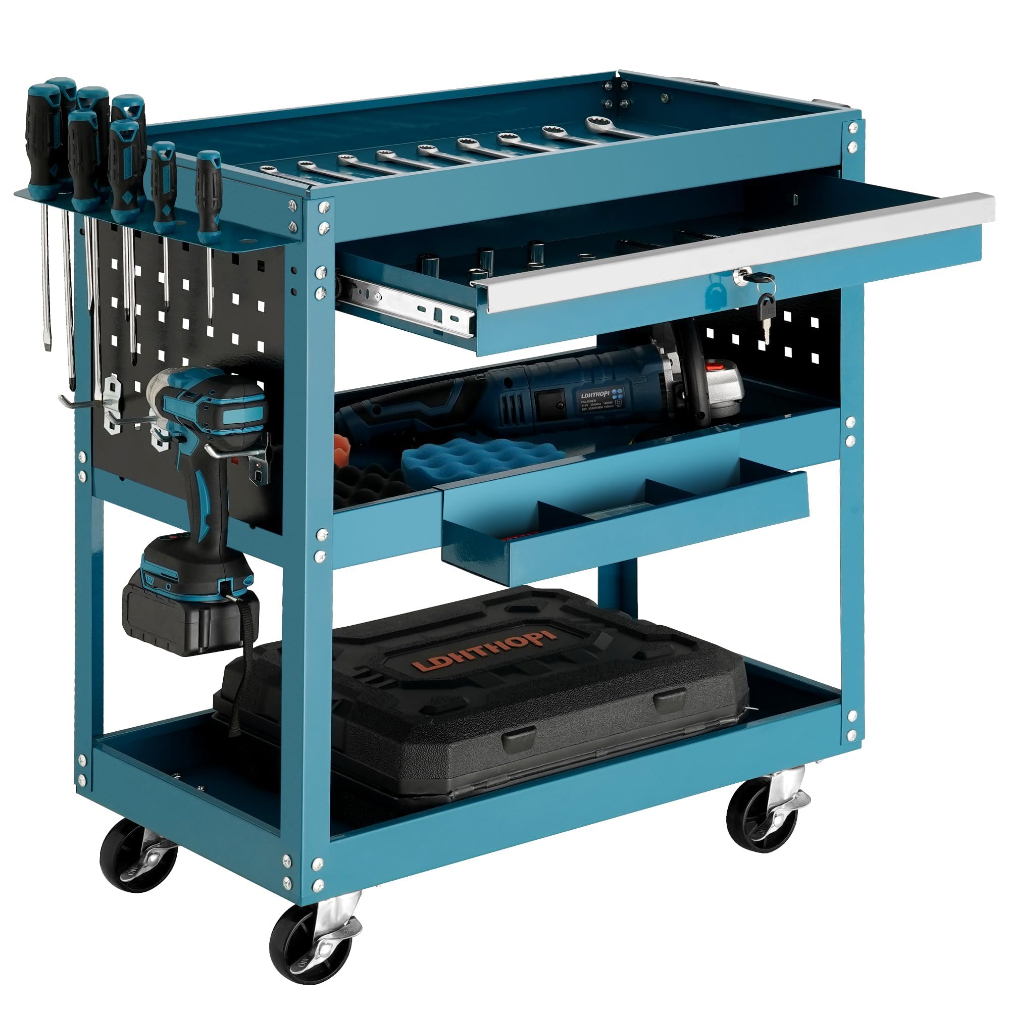 Amazon.com: 3 Tier Rolling Tool Cart with Drawers, Tool Cart on Wheels ...