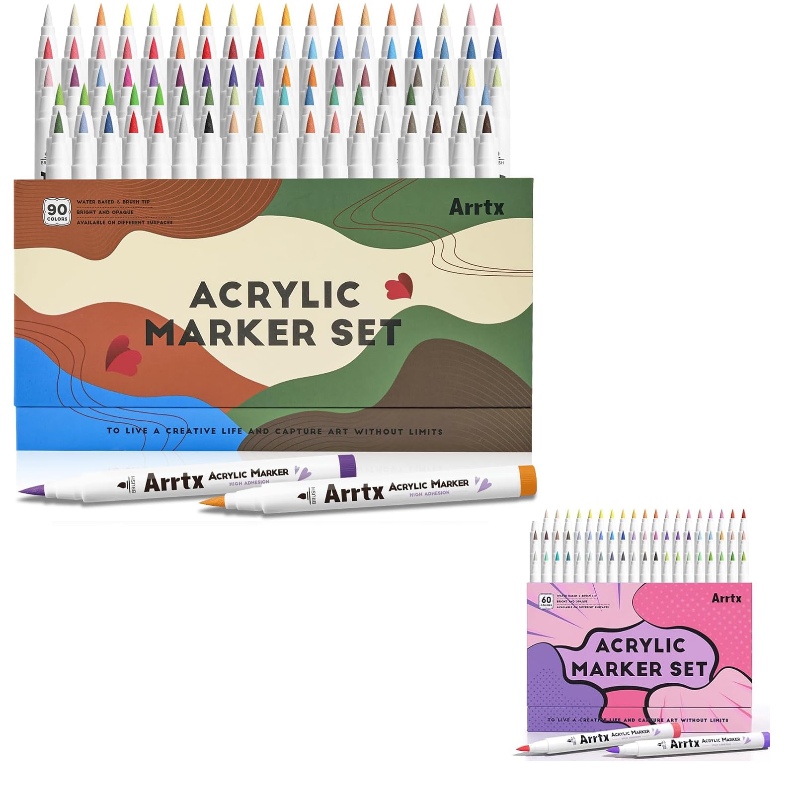 Amazon.com: Arrtx Acrylic Markers 60B & 90 Colors,Water Based Ink,Brush ...