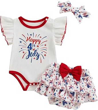 Amazon.com: mlpeerw 4th Of July Baby Girl Outfit Newborn My First Fourth Of July Romper+short ...