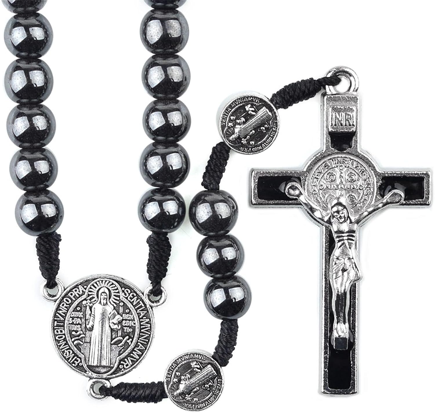 Amazon.com: lulucross Men's Catholic Hematite Rosary 8MM Rosary Beads ...
