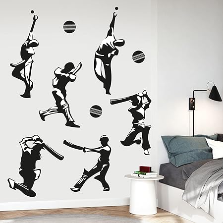 Cricket Wall Sticker - Cricket Player Silhouettes Wall Decal Sports Art ...