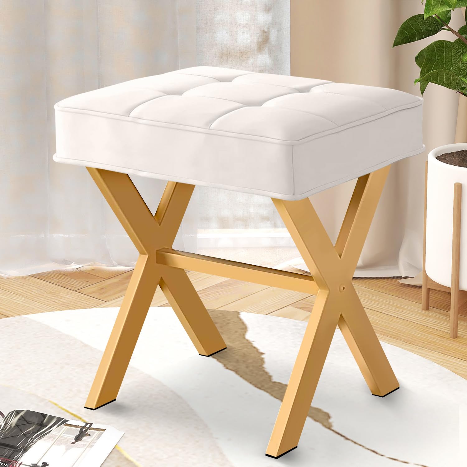 Amazon.com: COSTASKF Ottoman Foot Stool, Upholstered Cushion Vanity ...