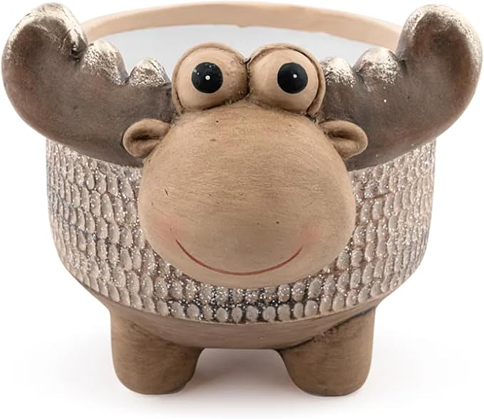 Amazon.com : Napco 52857 Happy Moose Brown 5.25 x 4.5 Inches Ceramic ...