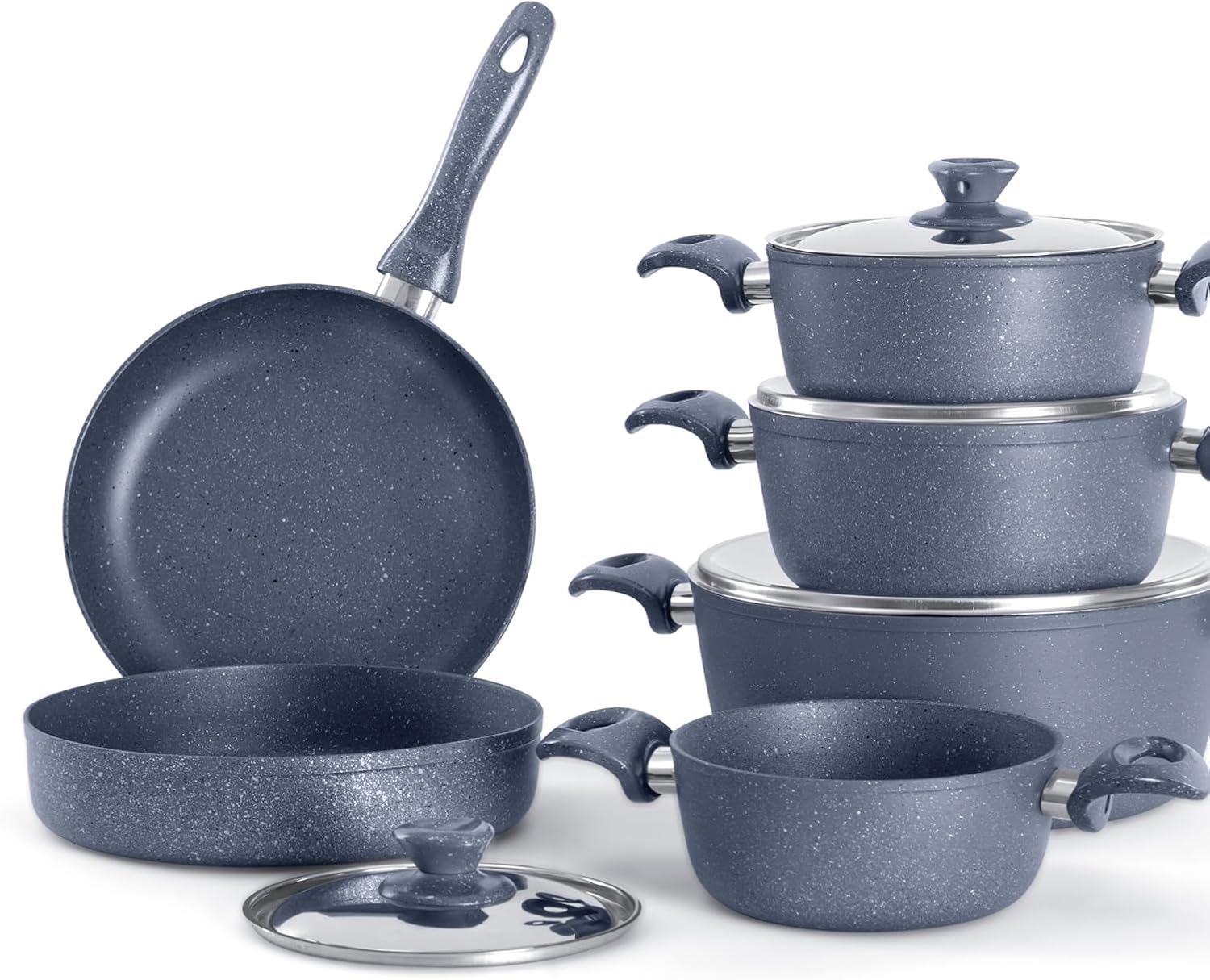 Granite Coated Pots And Pans Cookware Set With Non-Stick Surfaces ...