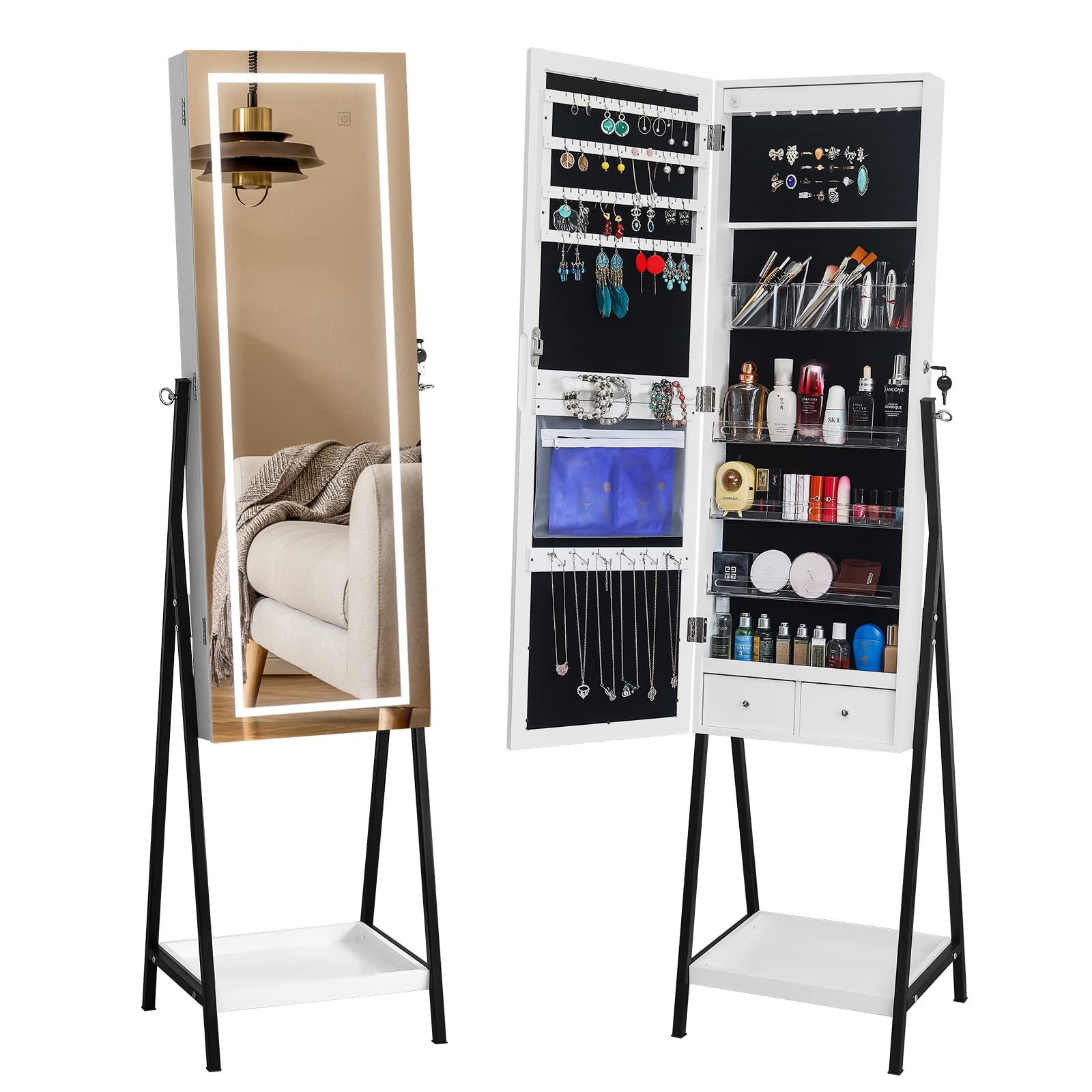 Amazon.com: Imseigo Full Length Mirror with Storage, 8 LEDs Standing ...