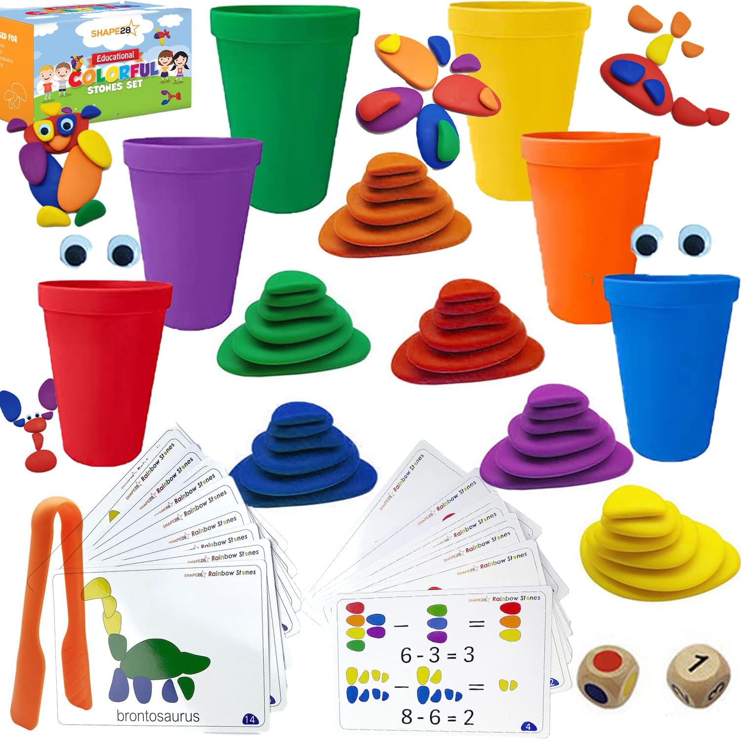 Amazon.com: Colorful Educational Stones Stacking and Sorting Stone Set ...