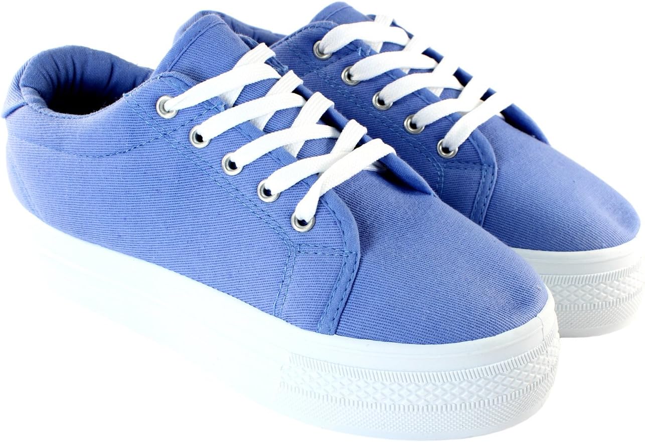 Amazon.com | Womens Canvas Double Platform Lace Up Casual Trainers ...