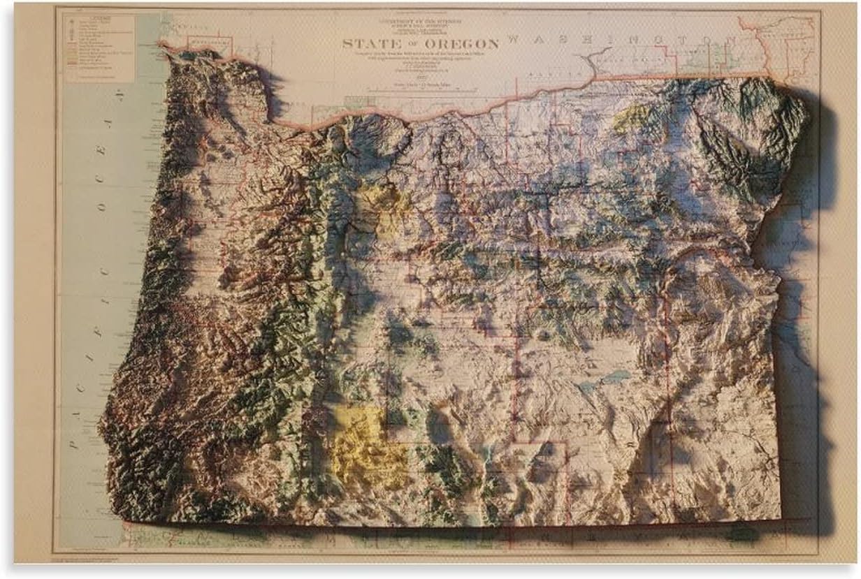 Amazon.com: Oregon USGS Map Shaded Relief Topographical Map of Oregon ...