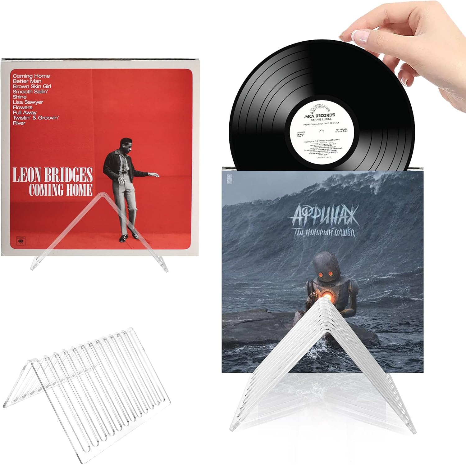 AZKEEGREY 2 Pack Clear Vinyl Record Storage Holder, 12 Slot Acrylic ...